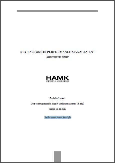 KEY FACTORS IN PERFORMANCE MANAGEMENT Employee point of view